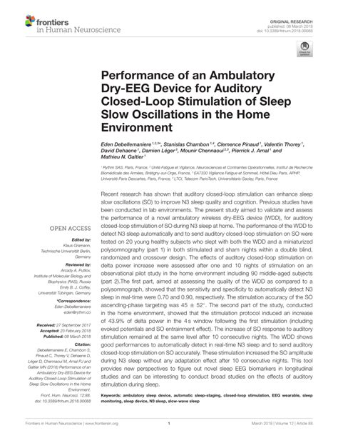 Pdf Performance Of An Ambulatory Dry Eeg Device For Auditory Closed Loop Stimulation Of Sleep