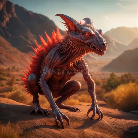 Chupacabra The Hairless Cryptid Of Latin America With Fiery Red Eyes And Menacing Fangs Stock
