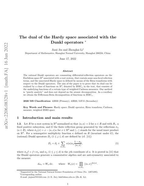 Pdf The Dual Of The Hardy Space Associated With The Dunkl Operators