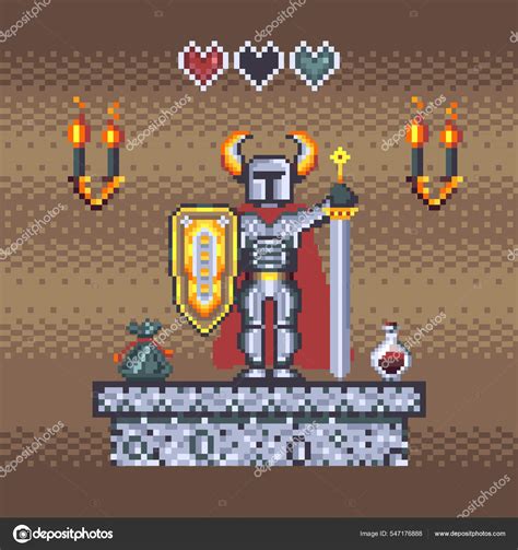 pixel art medieval knight in dungeons scene stock vector image by