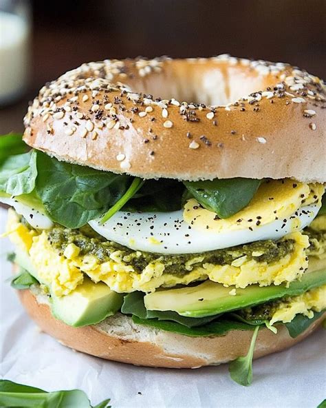 Egg Avocado And Pesto Bagel Sandwich Warmfeast