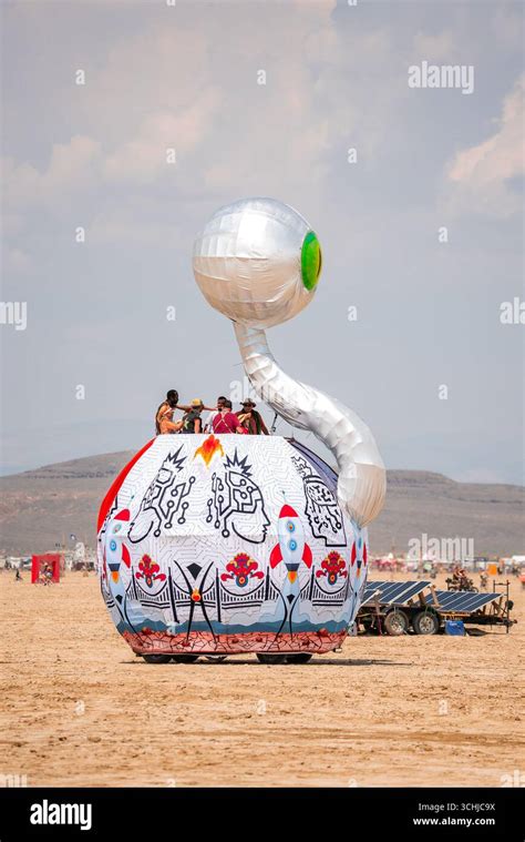 Spherical Art Installation With Tribal Motifs At Burning Man 2025 Stock