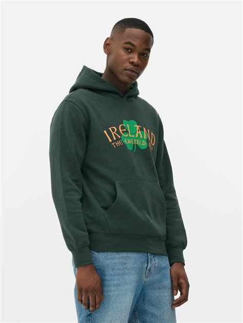 Mens Green Ireland Shamrock Hoodie Penneys
