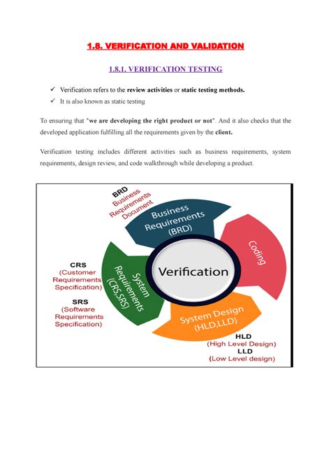 KK UNIT1 ST Verification And Validation Testing 1 8 VERIFICATION AND VALIDATION 1 8 Studocu