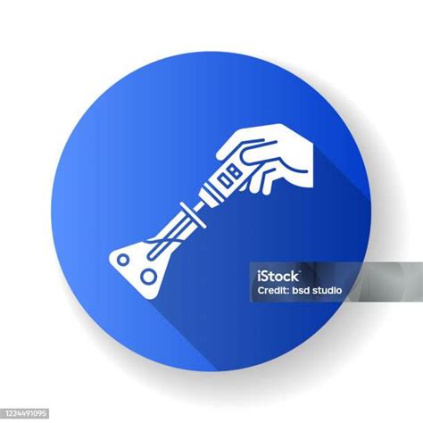 테스트 는 블루 플랫 디자인 긴 그림자 문말 아이콘을 반응 유기 화학 실험 수행 실험실 작업 화학 물질과의 상호 작용 과학적 연구 벡터 실루엣 일러스트레이션 개념에 대한