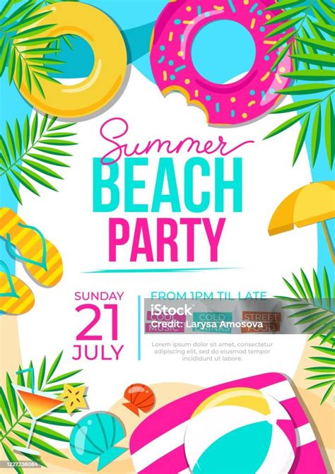 여름 해변 파티 포스터입니다 여름 파티 다채로운 초대장입니다 벡터 여름 배경 해변 파티에 대한 스톡 벡터 아트 및 기타 이미지 해변 파티 여름 초대장 Istock