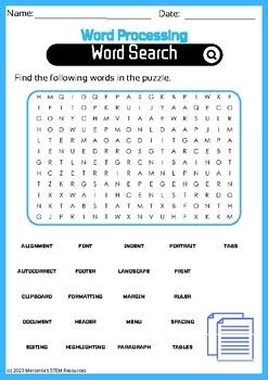 Word Processing Stem Computer Science Word Search Puzzel TPT