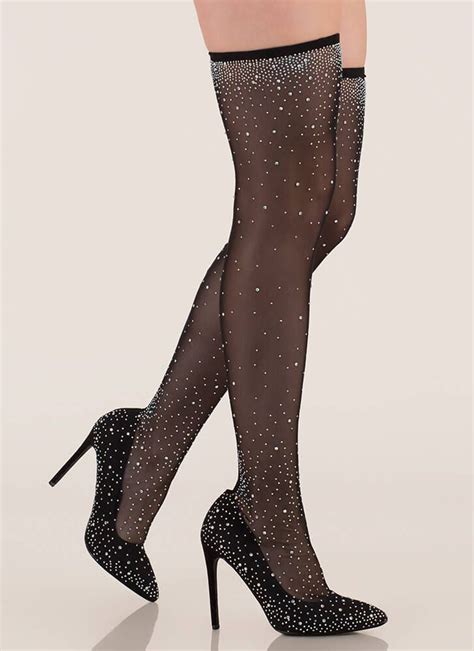 Stocking Filler Jeweled Thigh High Heels Nude Black
