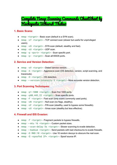 Complete Nmap Scanning Commands CheatSheet By Hackopedia Utkarsh Thakur PDF