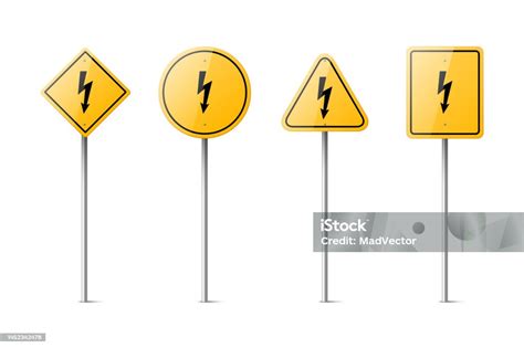벡터 노란색 경고 위험 정지 표지판 프레임 번개 화살표 아이콘 전체 길이 아이콘 집합 격리 마름모 원 삼각형 직사각형 위험한 기호 컬렉션 도로 표지판의 디자인 템플릿 0명에