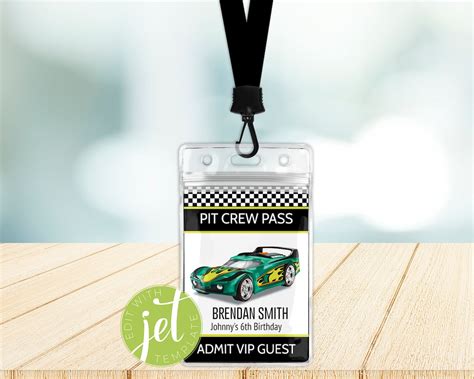 Editable Pit Crew Passracing Pit Crew Party Printable Pit Crew Badge Pit Crewinstant
