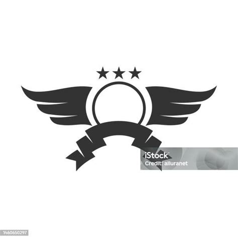 엠블럼 빈 날개 방패 리본 로고 템플릿 아이콘 일러스트 브랜드 아이덴티티 군사에 대한 스톡 벡터 아트 및 기타 이미지 군사