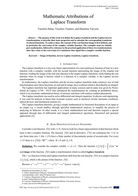 Pdf Mathematic Attributions Of Laplace Transform