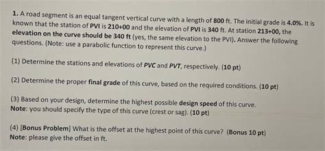 solved a road segment is an equal tangent vertical curve