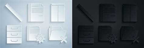 기어 봉투 서랍 문서 폴더 삭제 파일 및 눈금자 아이콘으로 문서 설정을 설정합니다 벡터 3차원 형태에 대한 스톡 벡터 아트 및 기타 이미지 Istock