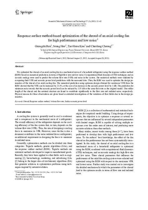 Pdf Response Surface Method Based Optimization Of The Shroud Of An Axial Cooling Fan For High
