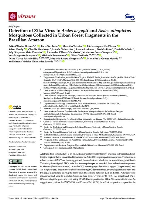 Pdf Detection Of Zika Virus In Aedes Aegypti And Aedes Albopictus