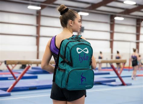 Personalized Gymnastics Backpack Custom Name Teal Sparkle Bag