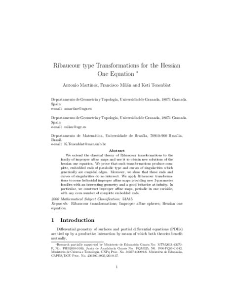 Pdf Ribaucour Type Transformations For The Hessian One Equation