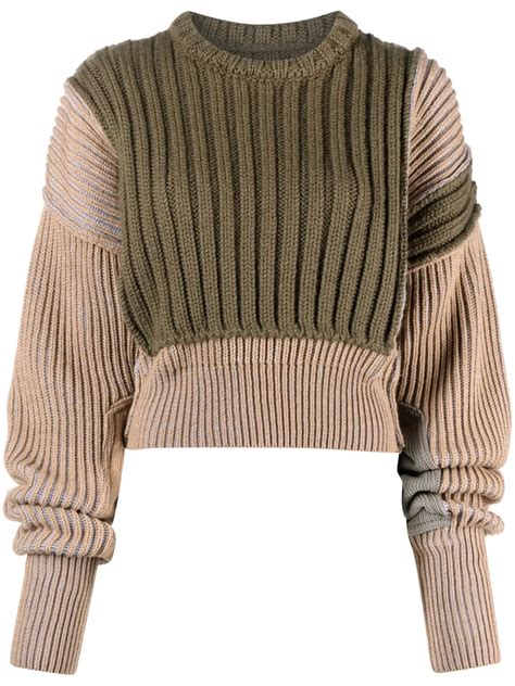 Mm6 Maison Margiela Patchwork Chunky Ribbed Knit Jumper Green
