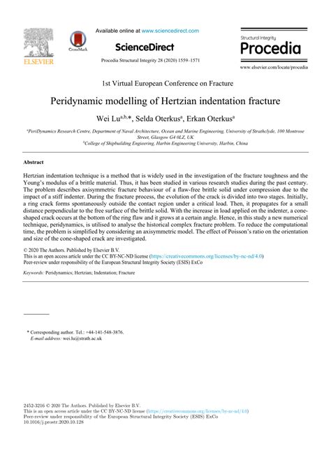 Pdf Peridynamic Modelling Of Hertzian Indentation Fracture