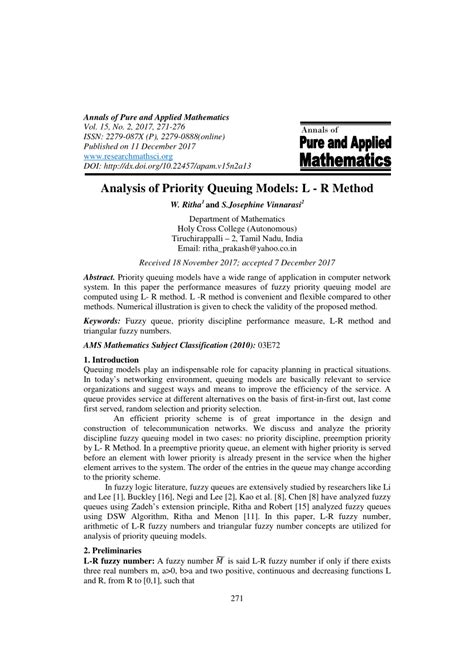 Pdf Analysis Of Priority Queuing Models L R Method