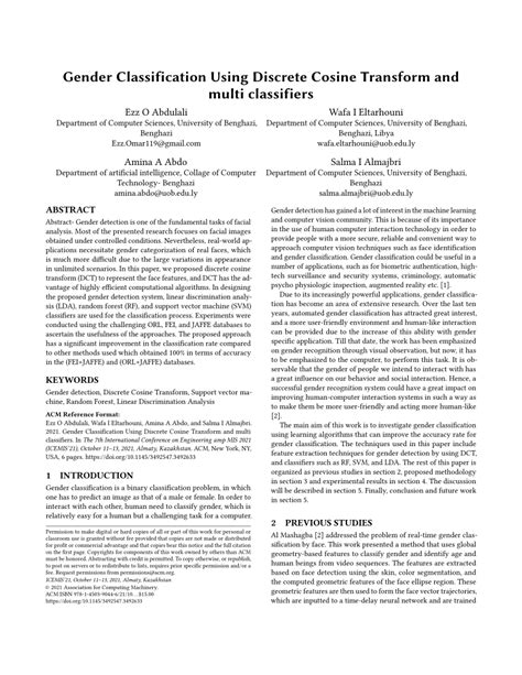 Pdf Gender Classification Using Discrete Cosine Transform And Multi Classifiers