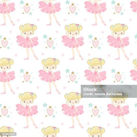 아름다운 배경에 작은 발레리나와 원활한 패턴 간단한 스타일의 벡터 그림 발레 댄서에 대한 스톡 벡터 아트 및 기타 이미지 발레 댄서 벡터 공주 Istock