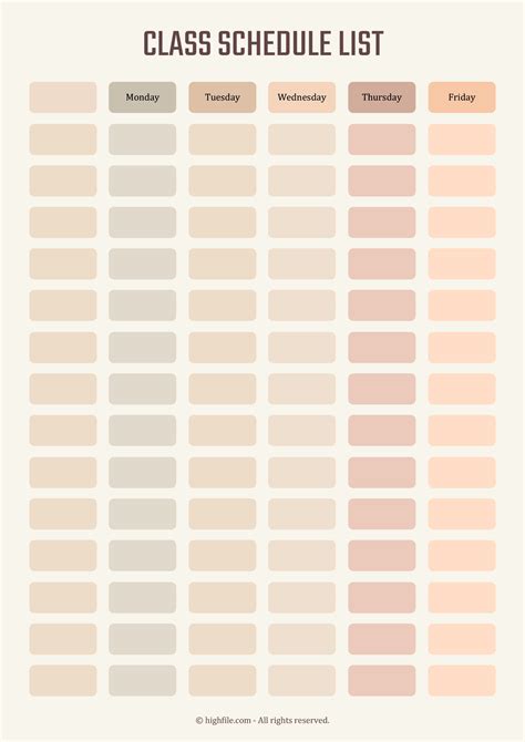 Blank Class Schedule Template Word Pdf Highfile