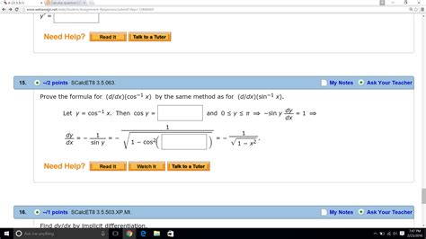 solved prove the formula for d dx cos 1 x by the same