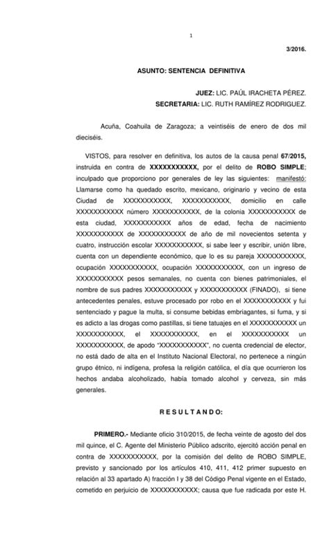 Sentencia Definitiva Juez Lic PaÚl Iracheta PÉrez