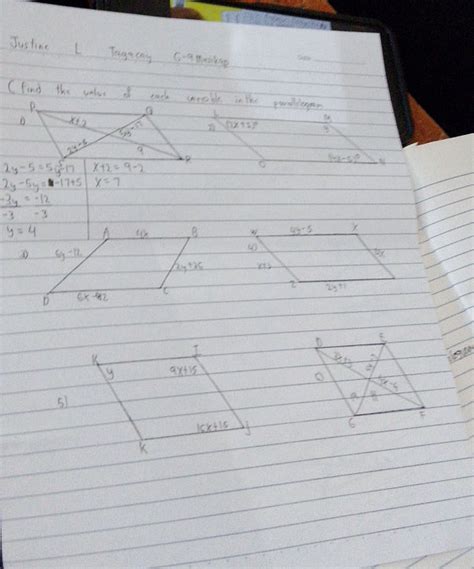 Find The Value Of Each Variable In The Parallelogram