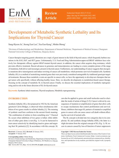 Pdf Development Of Metabolic Synthetic Lethality And Its Implications