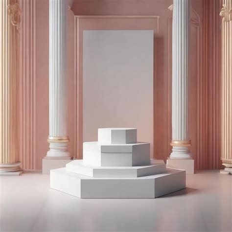 Premium Photo White 3d Render Pillar Podium Cylinder Square And Hexagon Column Platform Set