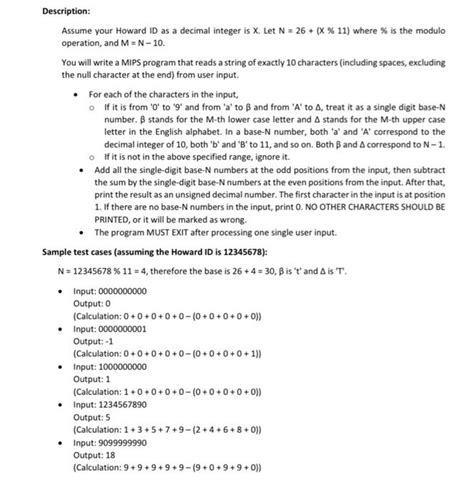 Solved Description Assume Your Howard Id As A Decimal