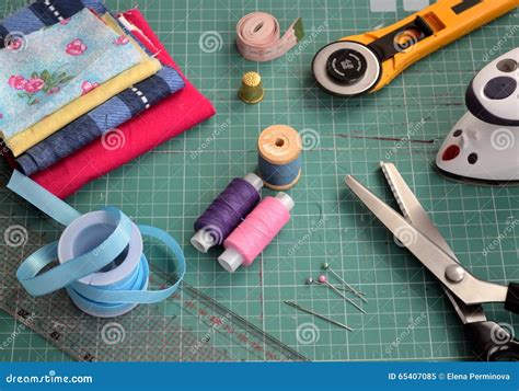 A Set Of Tools For Patchwork Stock Image Image Of Pins Seamstress 65407085