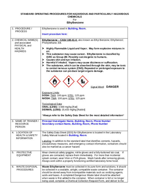 Chemical Standard Operating Procedure Template Doc Template PdfFiller