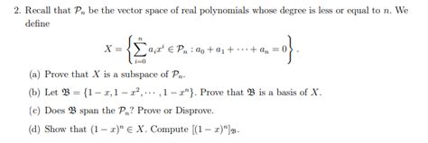 Solved Recall That Pn Be The Vector Space Of Real Chegg
