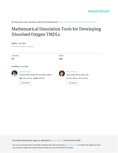 Pdf Mathematical Simulation Tools For Developing Dissolved Oxygen Tmdls