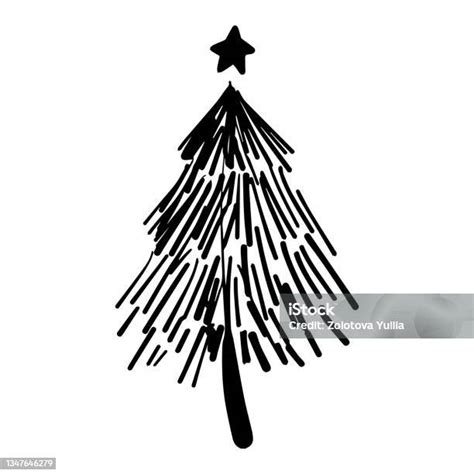 크리스마스 트리의 흑백 그림 양식에 일치시키는 나무의 낙서 색칠 인쇄 로고 아이콘 스티커 및 자연디자인을 위한 만화 스타일의 전나무 나무의 벡터 윤곽 그림 0명에 대한 스톡