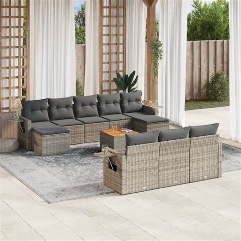 11 Piece Garden Sofa Set With Cushions Grey Poly Rattan Vidaxl Woolworths