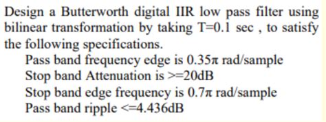 Solved Design A Butterworth Digital Iir Low Pass Filter