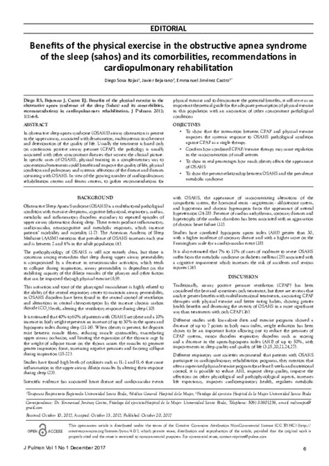 Pdf Benefits Of The Physical Exercise In The Obstructive Apnea Syndrome Of The Sleep Sahos