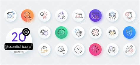 Time Management Line Icons Alarm Clock Timer Plan And Project Deadline Vector Stock