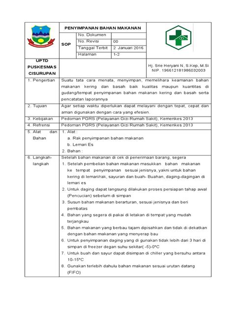 Sop Penyimpanan Bahan Makanan Pdf