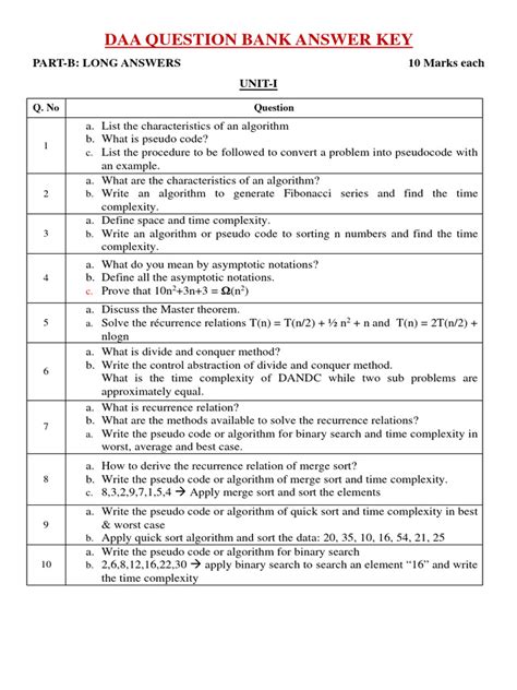 Daa All 4 Units Question Bank Answer Key Pdf Dynamic Programming