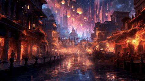 游戏场景水面小船建筑古风中国风插画图片 千库网