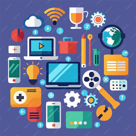 Flat Design Icons Represent Technology Business And Communication Premium Ai Generated Vector