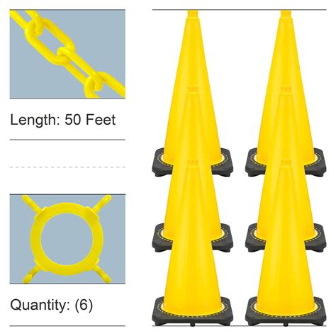 28 Inch Yellow Traffic Cone And Chain Kit 6 Pk