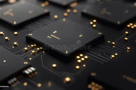 Macro Shot Of Black Pcb With Golden Connectors High Tech Circuitry Concepthorizontal Banner